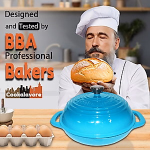 Enameled Cast Iron Bread Pan,11"Dutch Oven for Bread Baking,6 Quart Bread Oven with Lid,Bread Pans for Homemade Bread,Teal Thick Enamel Bread Pan-with Silicone Baking Mat|Clip&Recipe,Bread Making Gift