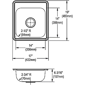 Elkay D117193 Dayton Single Bowl Drop-in Stainless Steel Bar Sink 17 x 19