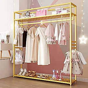 TIEOU Fashion Modern Gold Clothing Rack, Clothes Rack Heavy Duty, Clothing Racks for Hanging Clothes, Clothing Rack with Shelves, Wardrobe Closet Clothes Hanger Rack, Industrial Clothing Rack, Gold