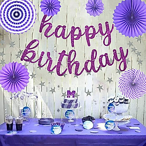 BEISHIDA Purple Happy Birthday Banner - NO DIY - Purple Birthday Party Banner in Script - Pre-Strung - Purple Glitter Birthday Garland Ready to Use Purple Birthday Party Decorations & Decor