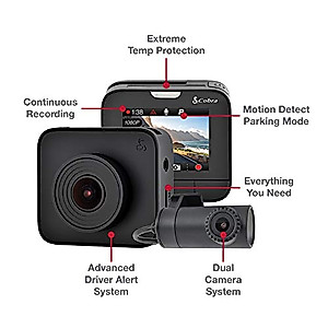Cobra Dash Camera DASH2216D - 1080p Full HD Front Cam and 720p HD Rear Cam, 16GB MicroSD Included, Loop Recording, G-Sensor Auto Accident Detection, 160 Degree Ultra Wide Angle DVR, 2 Inch Screen