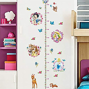 ufengke Princess Height Charts Wall Stickers Deer Flowers Wall Decals Art Decor for Girls Kids Bedroom Nursery