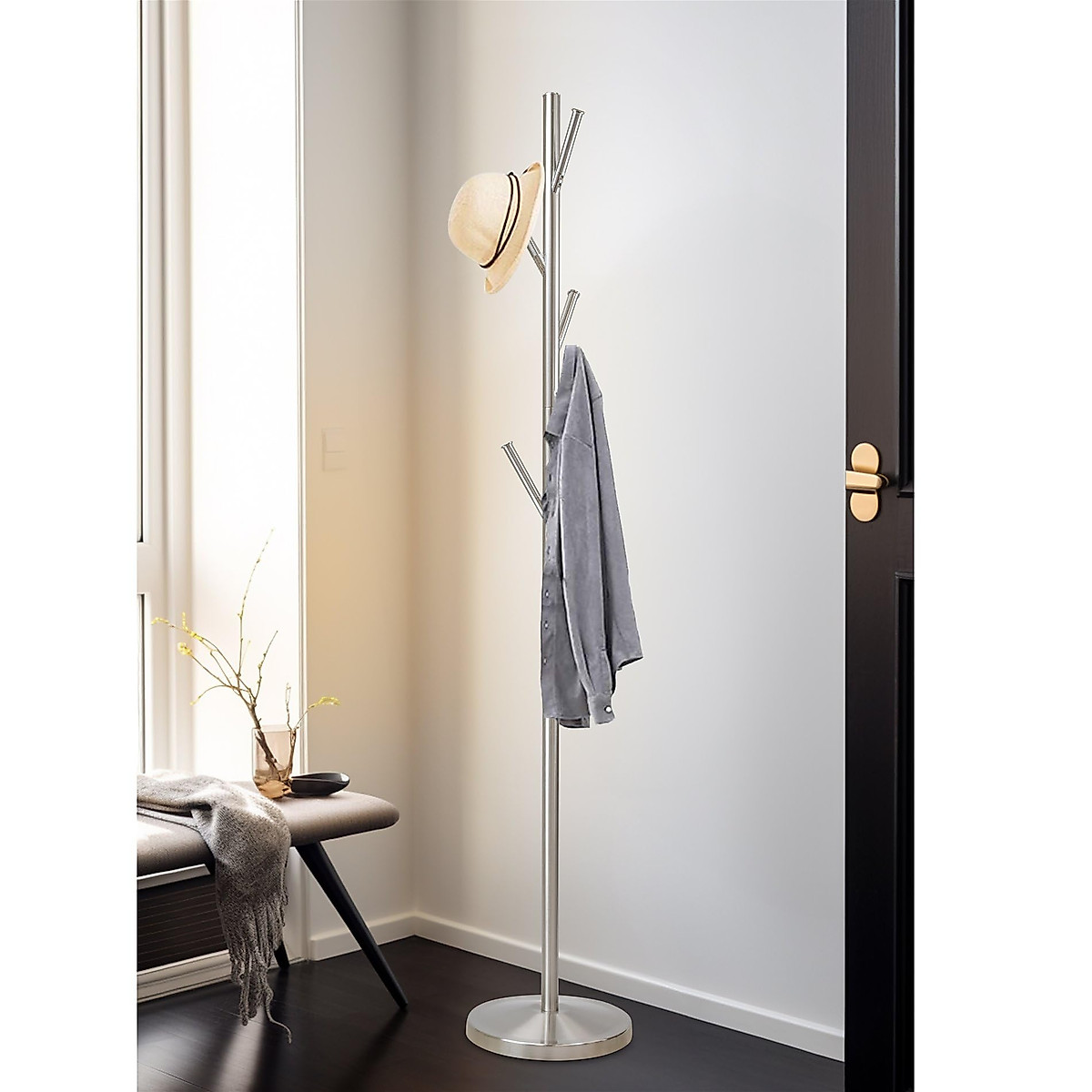 Kira Home Addison 68" Free Standing Metal Coat Rack/Stand, Satin Steel Finish