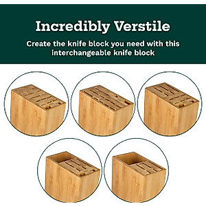 Kitalma 16 Slot Universal Knife Block - Large Bamboo Knife Block without Knives, Countertop Butcher Block Knife Holder - Washable & Removable Blocks - Space Saving Customizable Cutlery Organizer.
