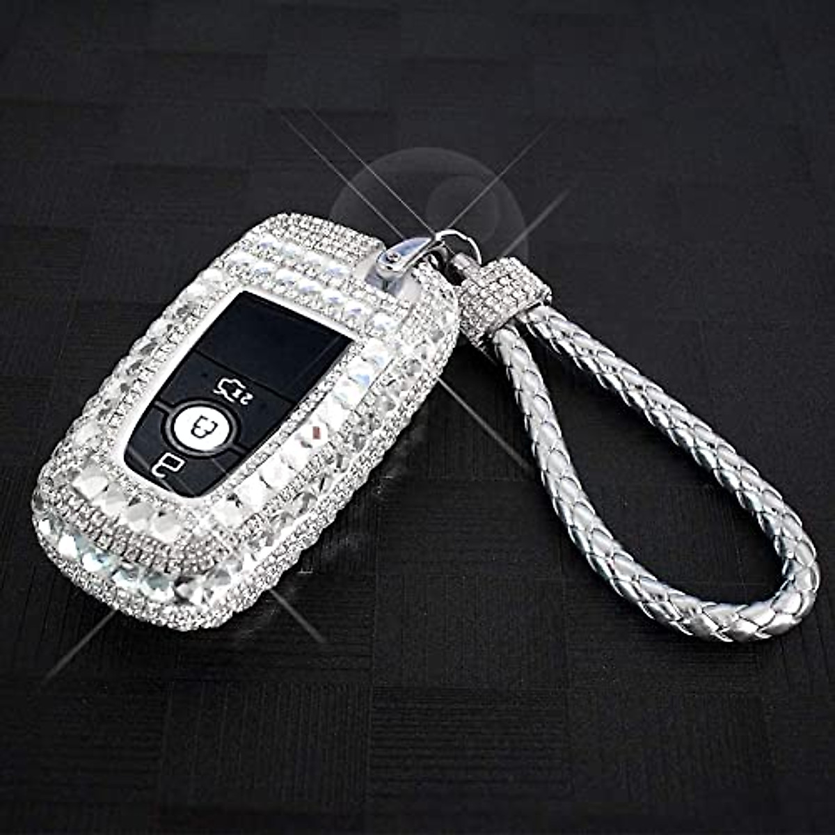 GeeGeeTop Car Key Case Key Shell Fob Key Cover Key Chain Lady Key Ring with Bling Diamond Crystals for Ford Mondeo Edge Mustang Keyless Entry Remote Control Smart Key