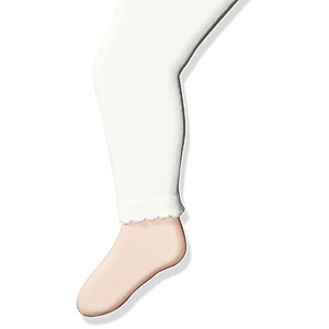 Jefferies Socks Girls' Baby Cotton Footless Tights with Scalloped Edge, Ivory, 6-18 Months