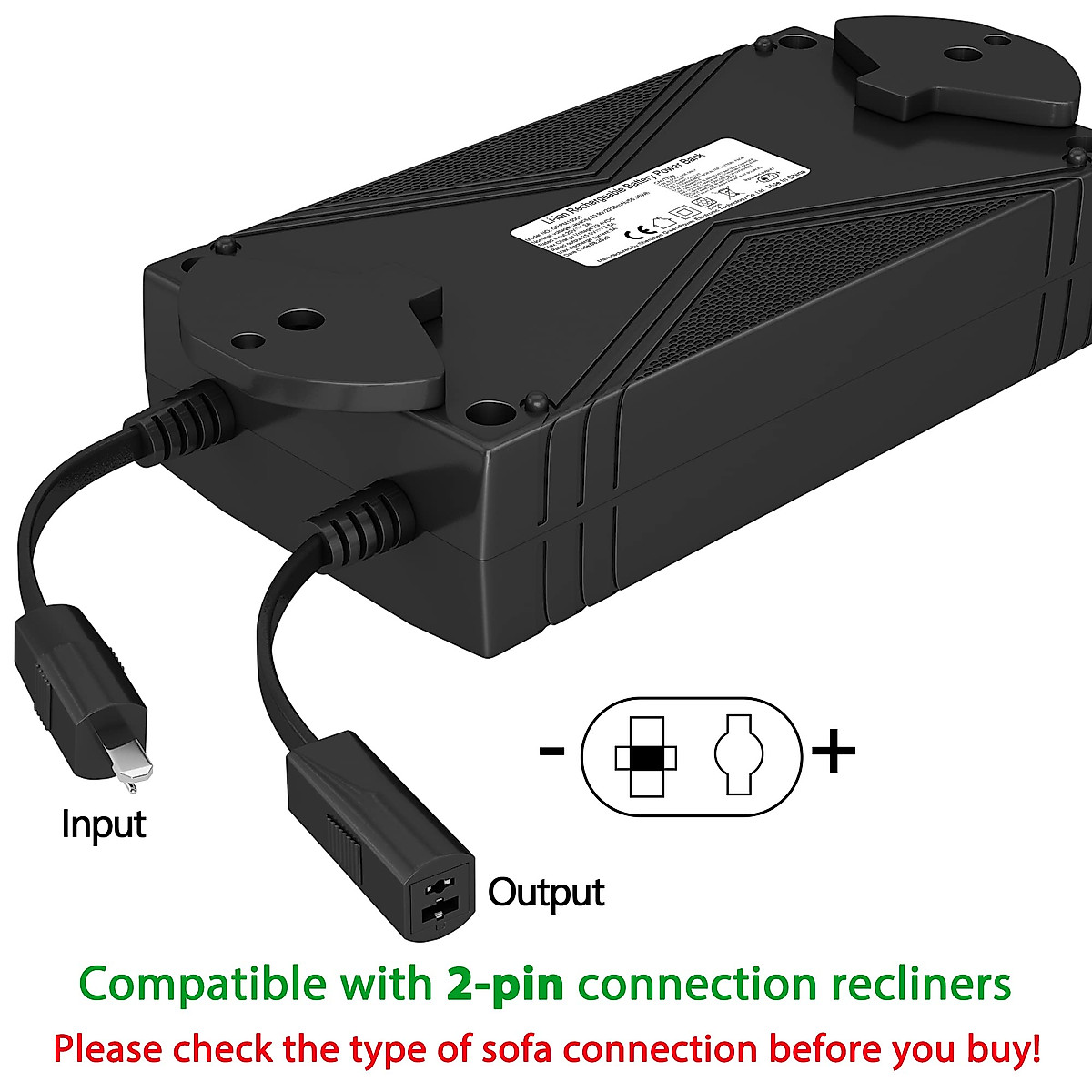 Battery Pack for Reclining Furniture 2500mAh Universal Wireless Recliner Battery Pack Rechargeable for Electric Recliner, Couch, Sofas, Lift Chairs Fits Furniture with 2-Pin Connection