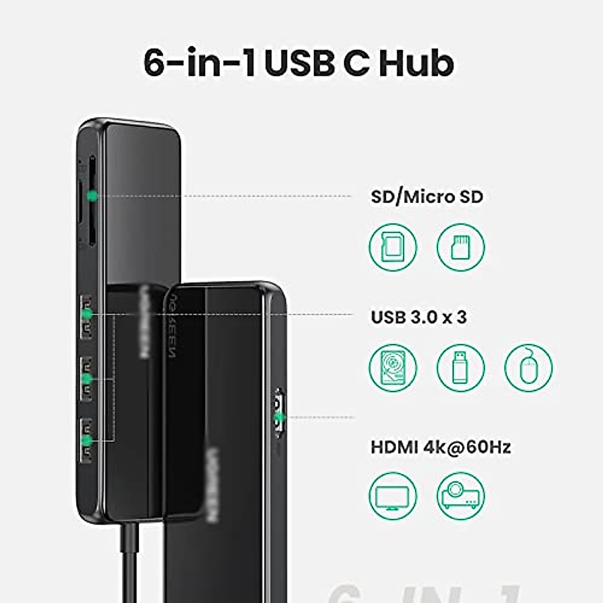 WJCCY USB C HUB 4K@60Hz/30Hz Type-C to HDMI Multi USB 3.0 Adapter USB-C 3.1 Splitter Port Type- C HUB