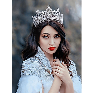 SWEETV Queen Crown for Women,Wedding Tiara for Bride,Princess Tiara,Quinceanera Pageant Crown Diadem,Crystal Headpiece for Birthday Prom,Silver