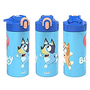 zak! Bluey - Stainless Steel Vacuum Insulated Water Bottle - 14 oz - Durable & Leak Proof - Flip-Up Straw Spout & Built-In Carrying Loop - BPA Free