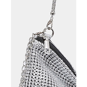 Verdusa Women's Shiny Rhinestone Evening Handbag Hobo Bag Clutch Purse Silver one-size