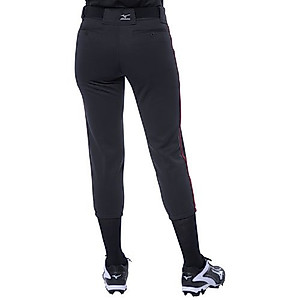 Mizuno Adult Women's Belted Piped Fastpitch Softball Pant, Black-White, Large