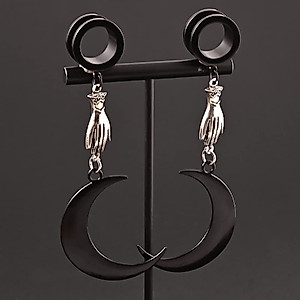 Atomhole 2PCS Ear Gauges Fashion Moon Dangle Ear Plugs Tunnels Hypoallergenic Stainless Steel 0g 2g Ear hangers Expander Stretchers Piercing Body Jewelry