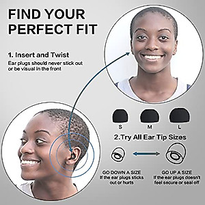 Ear Plugs for Noise Cancelling Ear Protection EarPlugs for Sleep, Concerts, Work, Study, 6 Size Eartips with Small Box,Perfect -30dB Silicone Earplugs for Noise Reduction Black