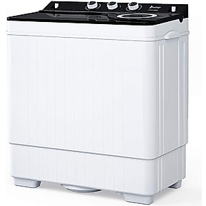 Portable Washing Machine 26lbs Capacity, Mini Twin Tub Washer Compact Laundry Machine with Built-in Drain Pump, Semi-Automatic Laundry Washer 18lbs Washer 8lbs Spinner for Dorms, Apartments, RVs