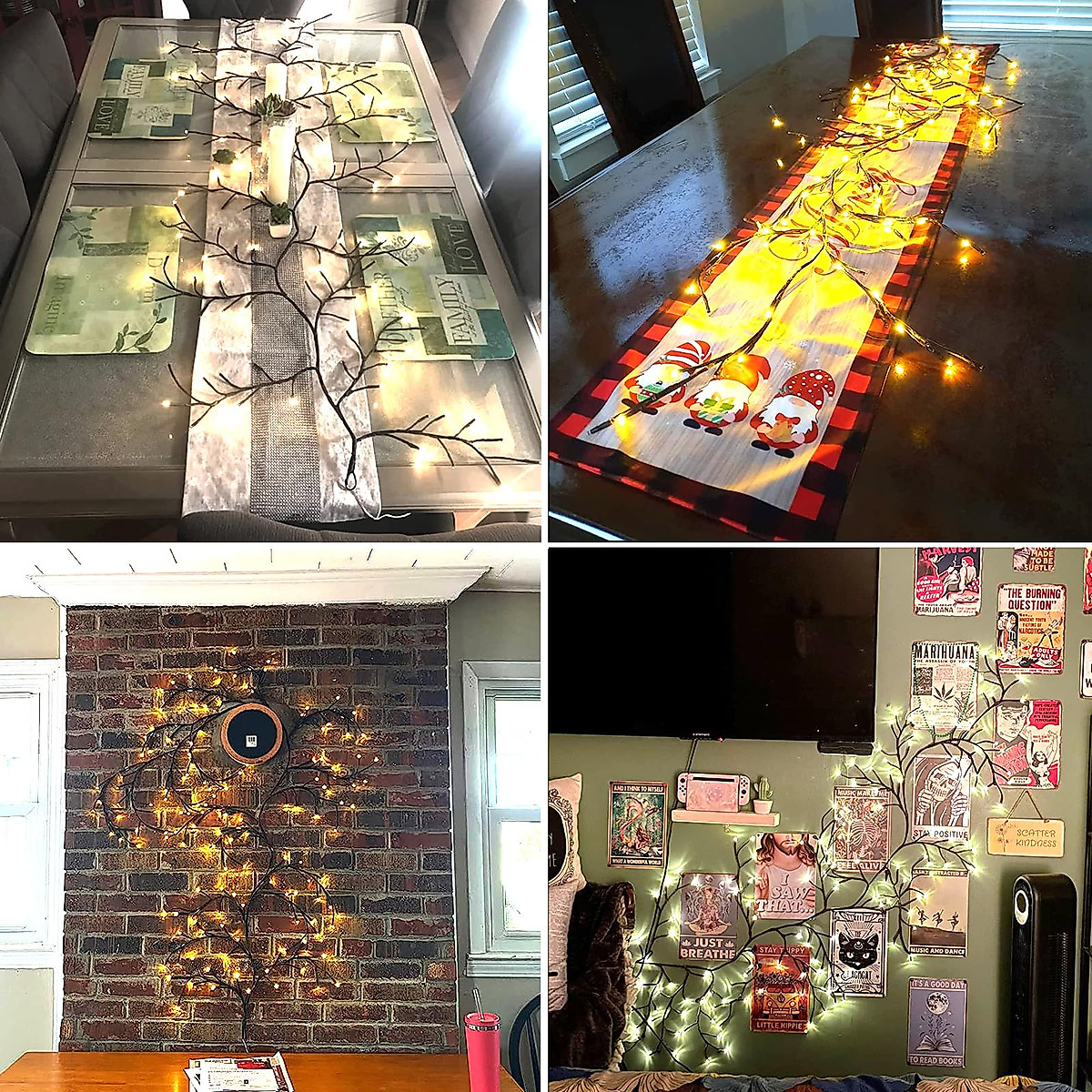 H-Wniniai Vines for Bedroom Birch Fall Garland, 6FT 18 Branches 144LED, 8 Modes Artificial Plants Lighted Willow Vine with Remote Control, Wall Decor for Room Decor, Wall Lights