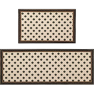 AUTODECO 2 PCS Kitchen Rug and Mats Set - Farmhouse Water Absorb Microfiber Kitchen Floor Mats Non Slip Washable for Bathroom Laundry Room 17"x29.5"+17"x47", Beige&Black