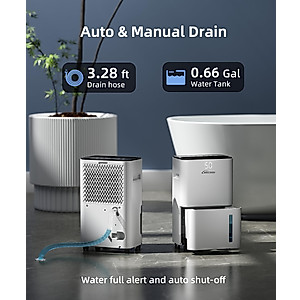 34 Pint Dehumidifier for Basement with Drain Hose & 0.66 Gallon Tank, BRITSOU Dehumidifiers for Home with Auto Shut off, 24HR Timer, Ideal for Home Bedroom Bathroom