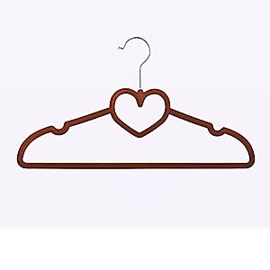 Heart-Shaped Flocked Hanger Non-Slip no Mark Love Home Clothes Hanger Plastic Thickened Wardrobe Hanger - Pack of 10 Brown