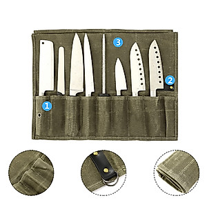 Chef Knife Roll Bag, 9 Pockets Canvas Knife Case, Knife Bag, Knife Wrap Wallet, Cutlery Knife Pouch Holders Protectors for Chef Knives Kitchen Utensils, Tool Roll (Army Green)