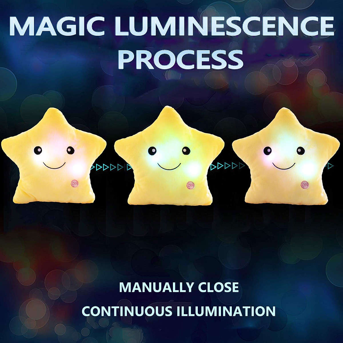 sofipal Creative Twinkle Star Shaped Plush Pillow, LED Night Light Glowing Cushions Plush Stuffed Toys Gifts for Kids, Decoration (Yellow)