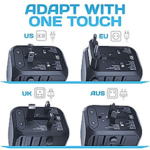 Universal Travel Adapter - International Worldwide Plug Kit, Type C + 3 USB Power Charger, 200 Countries - UK, European, Asia, Israel, India, Italy, Argentina, France, New Zealand, Australia and etc.