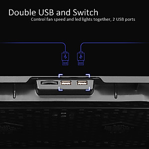 AICHESON Laptop Cooling Pad 5 Fans Up to 17.3 Inch Heavy Notebook Cooler, Blue LED Lights, 2 USB Ports, S035, Blue-5fans