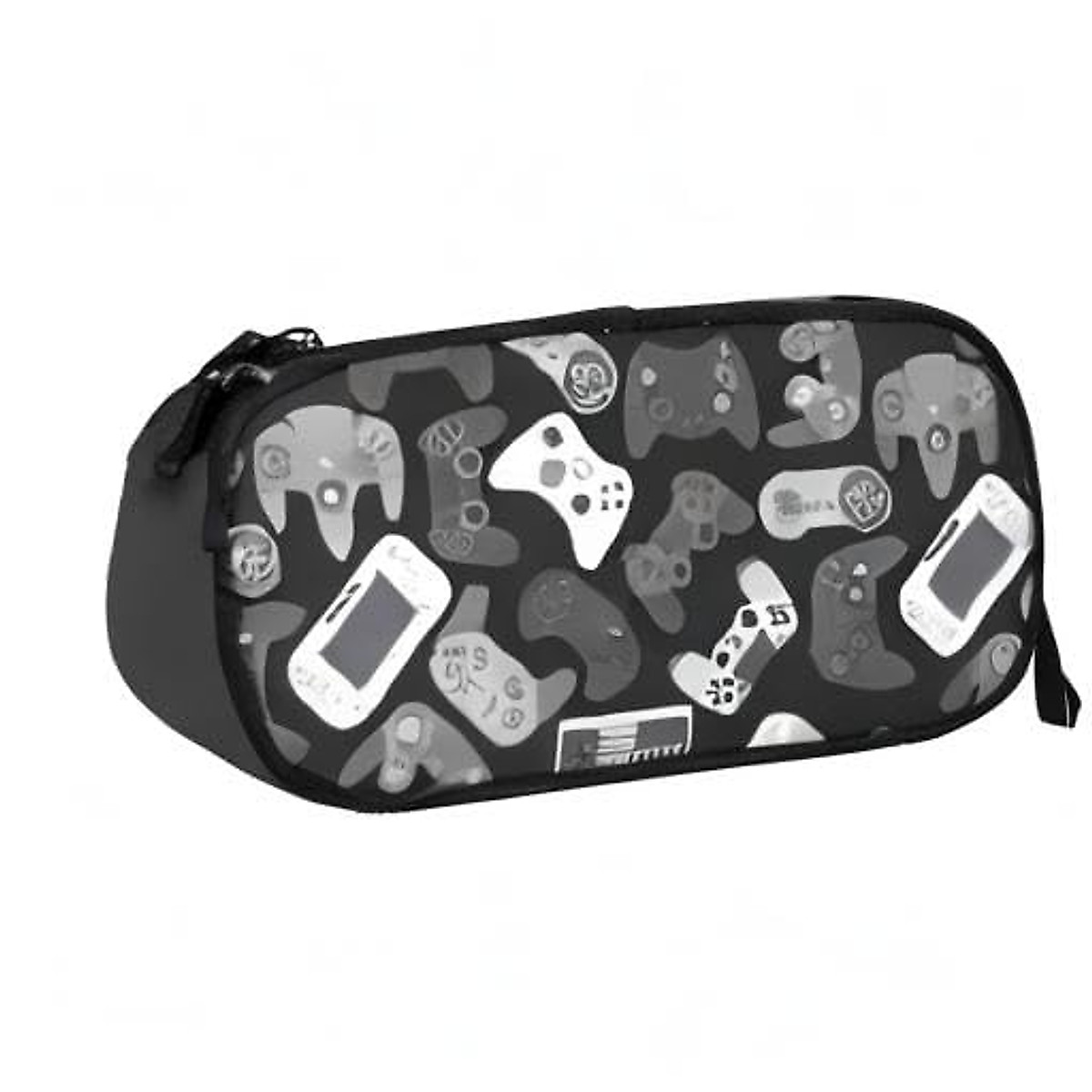 Gesey-R4T Video Game Weapon Controller Black White Pattern Pen Pencil Case Bag Big Capacity Multifunction Storage Pouch Organizer with Zipper Office University for Girls Boy