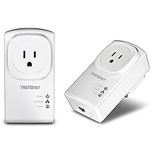TRENDnet Powerline 500 AV Nano Adapter Kit with Built-in Outlet, Power Outlet Pass-Through, Includes 2 x TPL-407E Adapters, Plug & Play, Ideal for Smart TVs, Gaming, White, TPL-407E2K