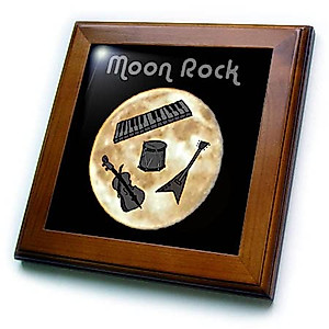 8x8 Framed Tile - Cute Funny Moon Rock and Roll Pun Keyboard, Electric Guitar, Drums Music
