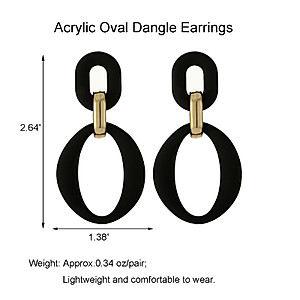 RUOFFETA Acrylic Rectangle Earrings, Fashion Acrylic Square/Oval/Hoop Statement Drop Earrings for Women(Black Oval)