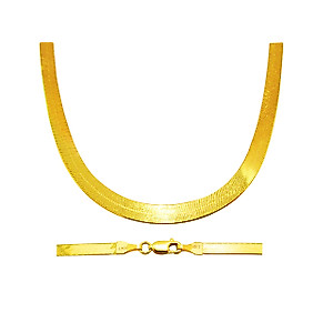 AMZ Jewelry 10K Yellow Gold Herringbone Chain Necklace 16-24 inch, 4mm (18 Inches)