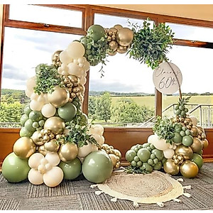 HOOBALON Sage Green Balloon Garland Arch Kit - Jungle Balloons Garland Kit-154pcs White Sand Chrome Metallic Gold Balloons for Oh Baby Shower Party Decorations