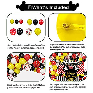 HIPEEWO Mickey Themed Mouse Party Supplies - Mickey Decorations Include Backdrop, Welcome Hanger, Banner, Topper, Tassel, Tablecloth, Balloons Garland Arch, for Mickey Birthday Party Decorations