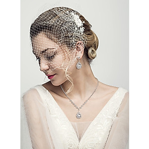 Jstyle Bridal Wedding Jewelry Set Silver Rhinestone Necklace Bracelet Dangle Earrings for Bride Bridesmaid Teardrop Pendants Crystal Prom Costume Jewelry Accessories for Women (3 piece set) A