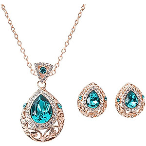 Woman Necklace Earrings Set Women Fashion Crystal Pendant Jewelry Decor Necklace + Earrings +Two-Piece Suit Elegant Women Jewellery Convenient and clever