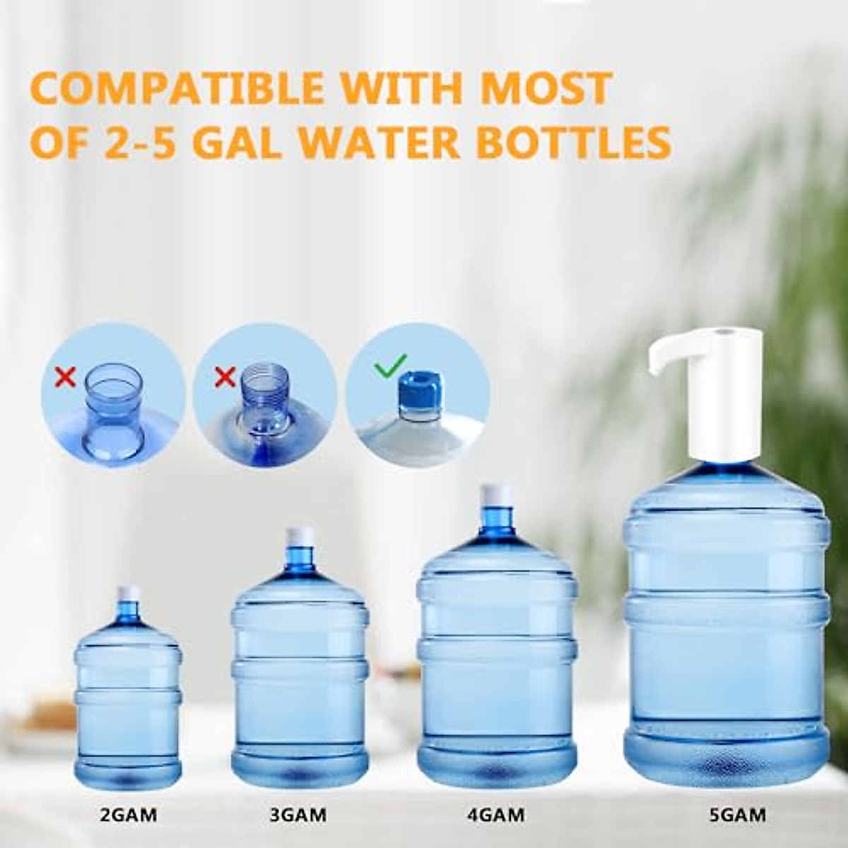 MJIYA Water Dispenser for 5 Gallon Bottle - Safe and Durable Electric Pump with Universal Compatibility - Convenient USB Charging Battery - Easy to Use and Portable - for Home, Camping, and Office