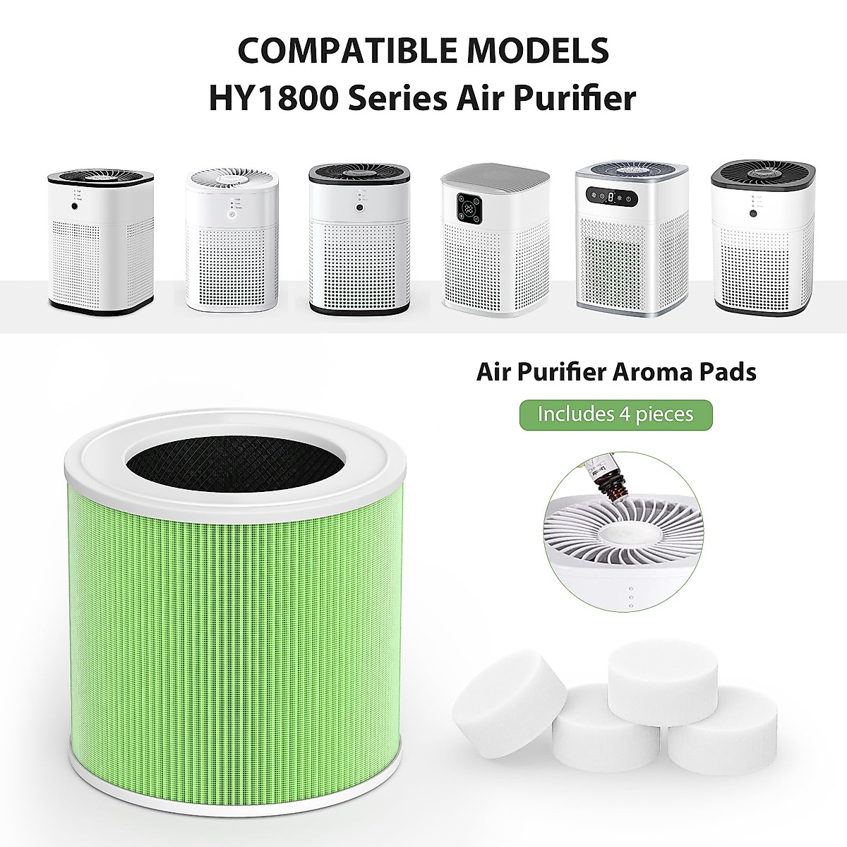 HY1800 Replacement filter Compatible with CHIVALZ/MORENTO/AYAFATO/IOIOW and Loytio Purifier, H13 True HEPA Filter with Extra 4-Pieces aroma pad