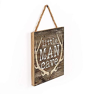 P. Graham Dunn Rustic Brown 7 x 7 Inch Wood Pallet Wall Hanging Sign, Little Man Cave Antlers