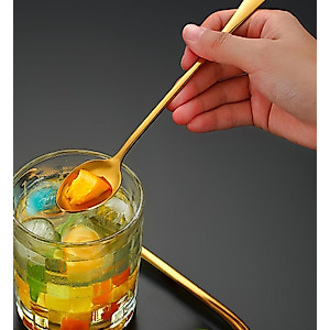 HIDEERPPY Silverware Set, 1/4/6/8/10/12 Pieces Stainless Steel Long Handle Dessert Spoon Creative Stirring Ice Cream Spoon Coffee Spoon Ice Round Spoon, Home Flatware Set(Gold,1 Piece)