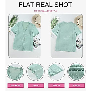 Dokotoo Women's Summer Lace V-Neck Flowy Short Sleeve Casual Loose Tunic Top - Light Green, L