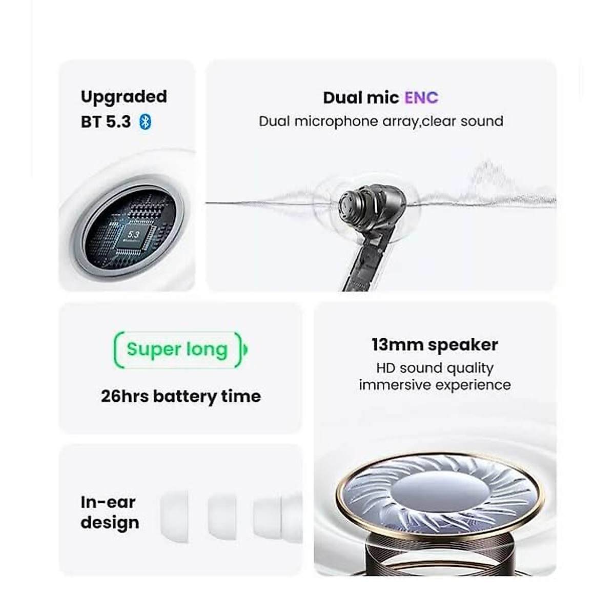 Wireless Earbuds Bluetooth 5.3 Earphones for Samsung Galaxy A50s in Ear Headphones True Stereo Sports Waterproof/Sweatproof Headsets with Microphone - Black