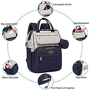 BabbleRoo Diaper Bag Backpack, Multifunction Large Bags with Changing Pad & Stroller Straps & Pacifier Case, Unisex Stylish Travel Back Pack Nappy Changing Bag for Moms Dads (Stone Gray & Blue)
