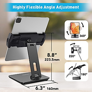 AboveTEK Business Kiosk Aluminum Tablet iPad Stand, 360° Swivel Tablet & Phone Holders for Any 4"-15.6" Display Tablets/Cell Phones/Portable Monitor, Sturdy for Store POS Office (Grey)