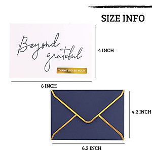 Navy Beyond Grateful Thank You Cards with Envelopes - 36 PK - Navy Thank You Notes with Gold Foil Letterpress 4x6 Inches Blank Note Cards for Business Graduation Wedding Baby Shower Funeral Sympathy