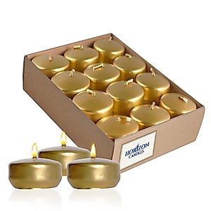Horizon - Unscented 24 Piece Floating Candles for Parties | 2" Dripless and Smokeless Floating Candles with 5 Hours Burning Time for Centerpieces at Wedding, Pool, Home Decor | Metallic Gold