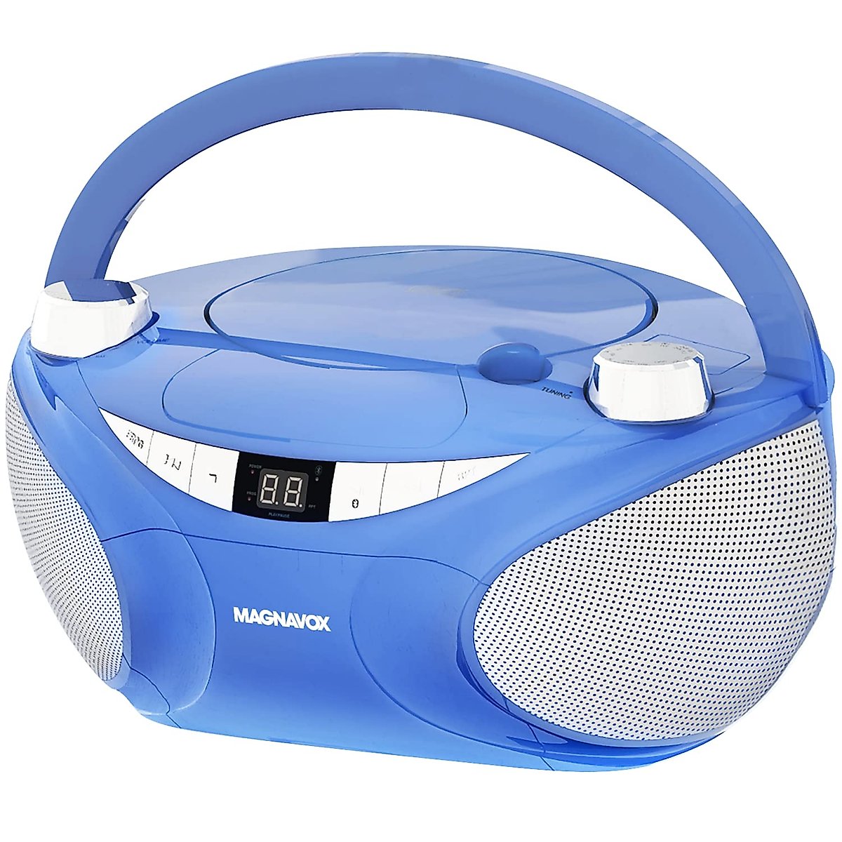 Magnavox MD6949 Portable Top Loading CD Boombox with AM/FM Stereo Radio and Bluetooth Wireless Technology in Black | CD-R/CD-RW Compatible | LED Display | (Blue)