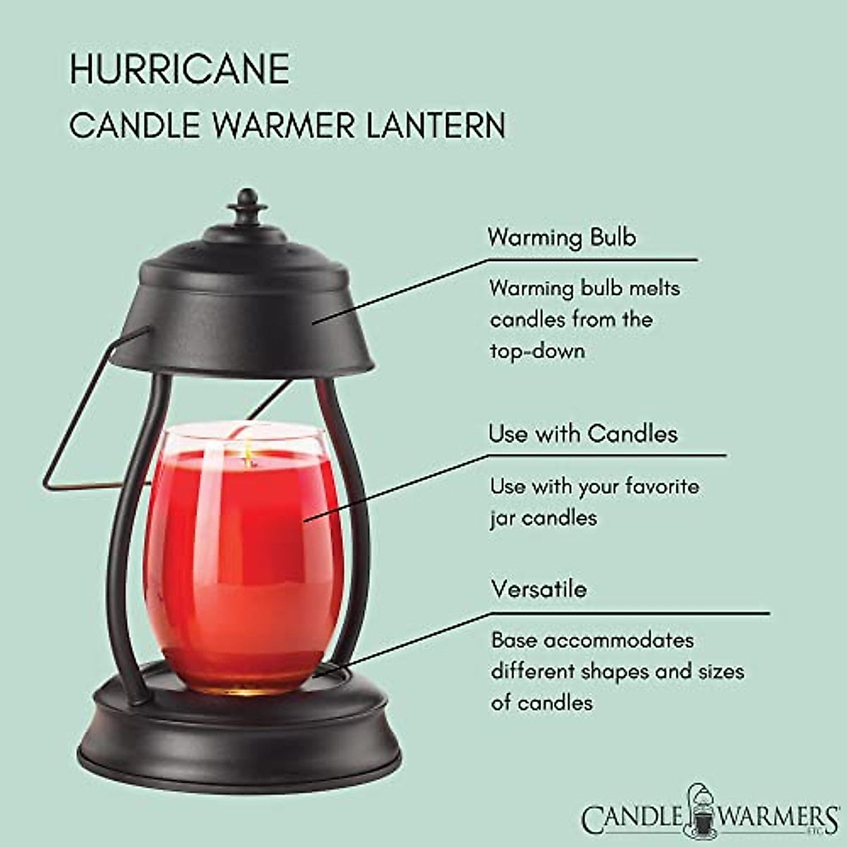 CANDLE WARMERS ETC Hurricane Candle Warmer Lantern for Top-Down Candle Melting, Black