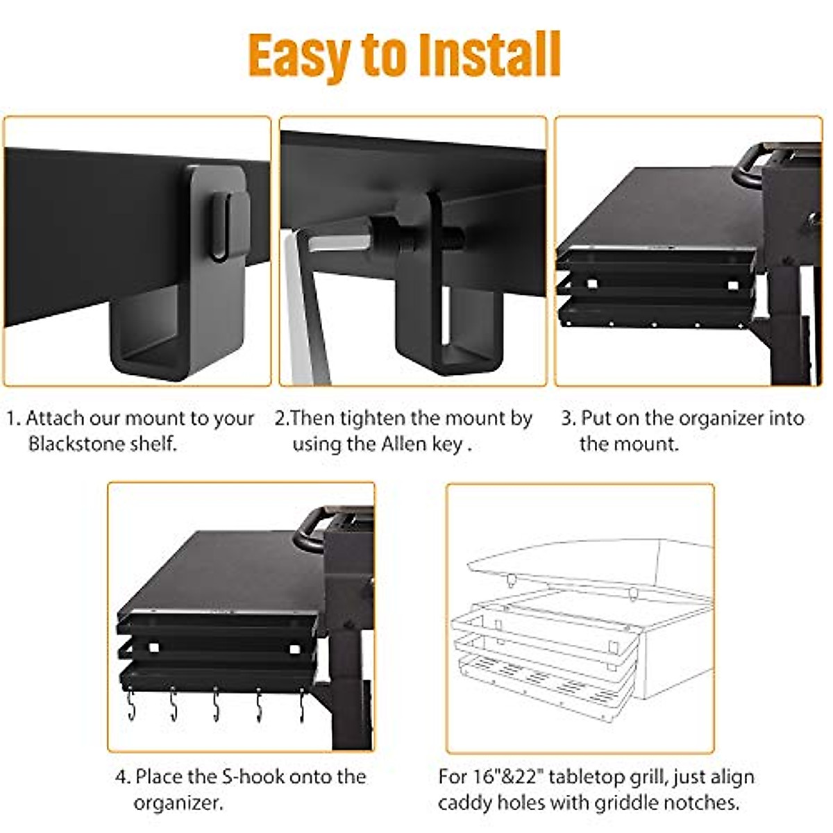 RUSFOL Upgraded Stainless Steel Griddle Caddy for 28"/36" Blackstone Griddles, with a Allen Key, Space Saving BBQ Accessories Storage Box, Free from Drill Hole&Easy to Install