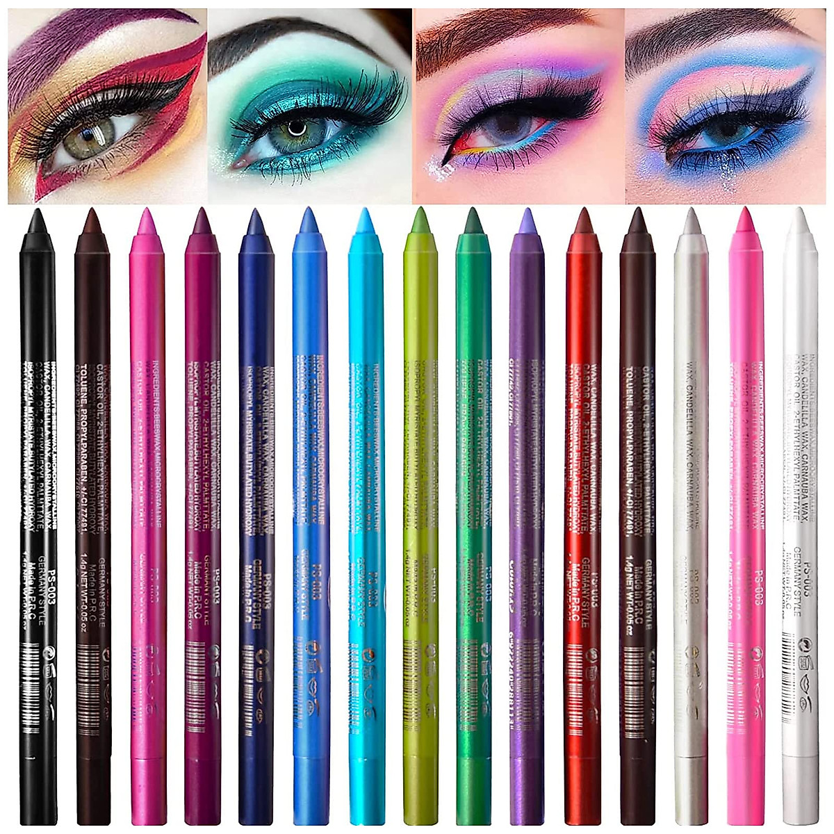 ADIMANIS 15 Colored Eyeliners Pen Set, Colour Eyeliner Pencils Pearl Eyeliner Kit Glitter Eye Liners for Women, Eye Shadow Pencil, Lip Liner, Professional Eye Makeup Set with Halloween Cosplay Makeup